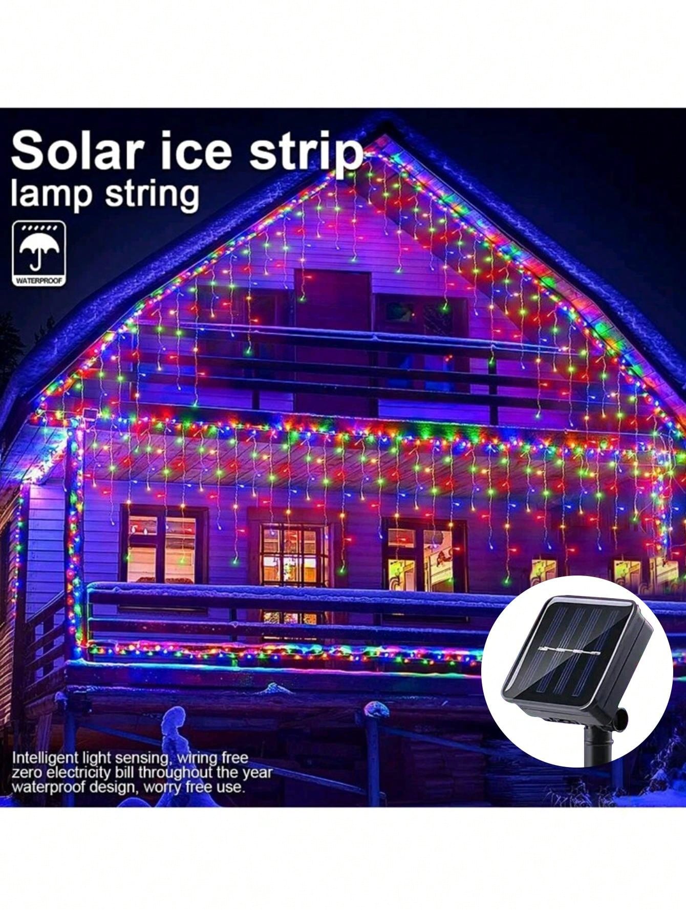 1pc LED Solar Icicle String Lights 3.5m/11.5Ft 96 LEDs Extendable ...