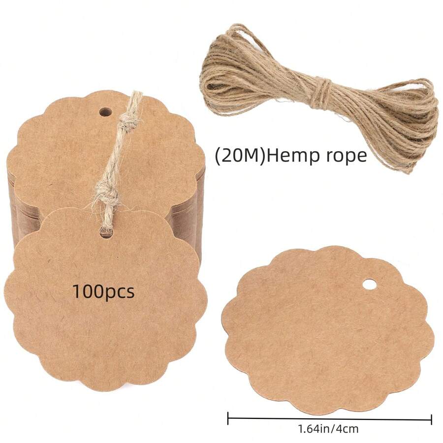 LELUSH 100PCS White Paper Tags With String, Round Circle Gift Tags With ...