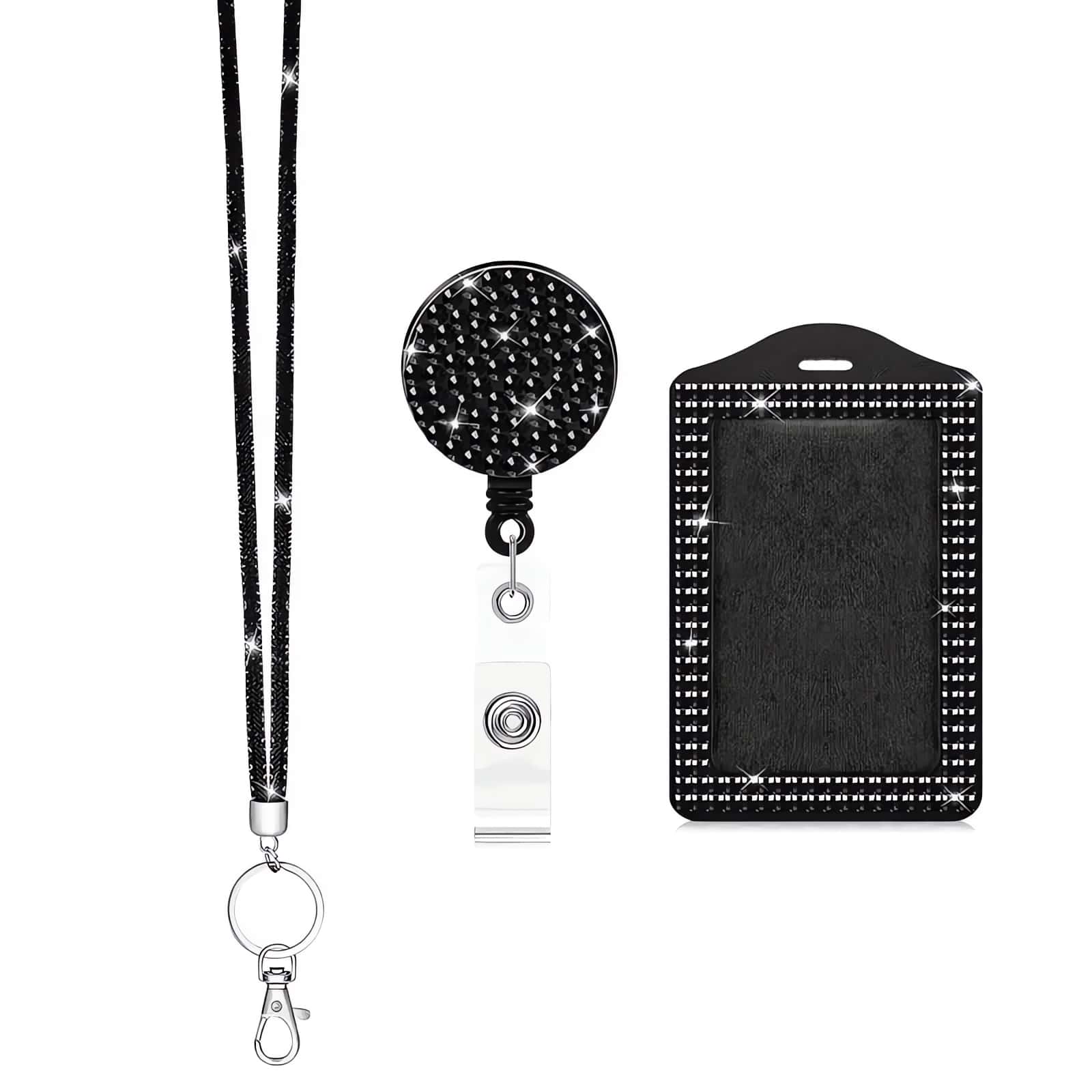 Sparkling Rhinestone Lanyard With ID Badge Holder, Stretchable And ...