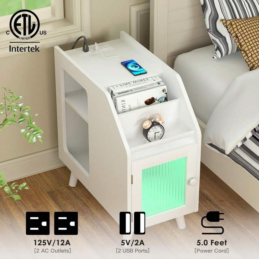 Narrow Nightstand With Charging Station