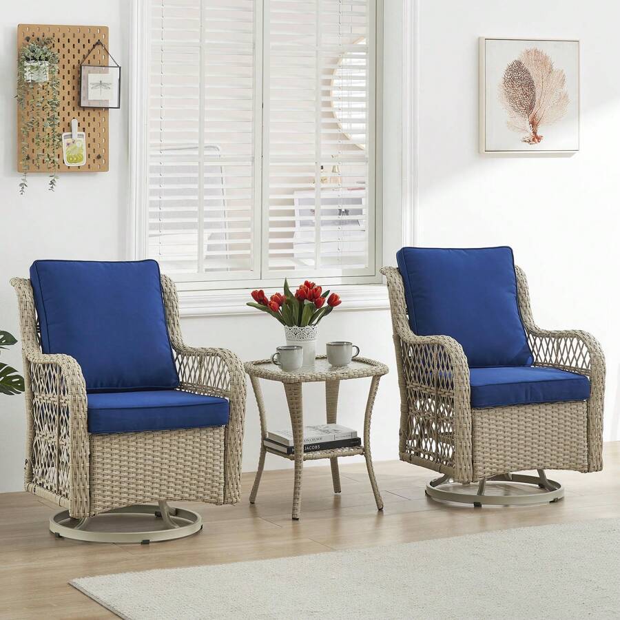 3 Pieces Outdoor Wicker Swivel Rocker Patio Set,Swivel Rocking Chairs ...