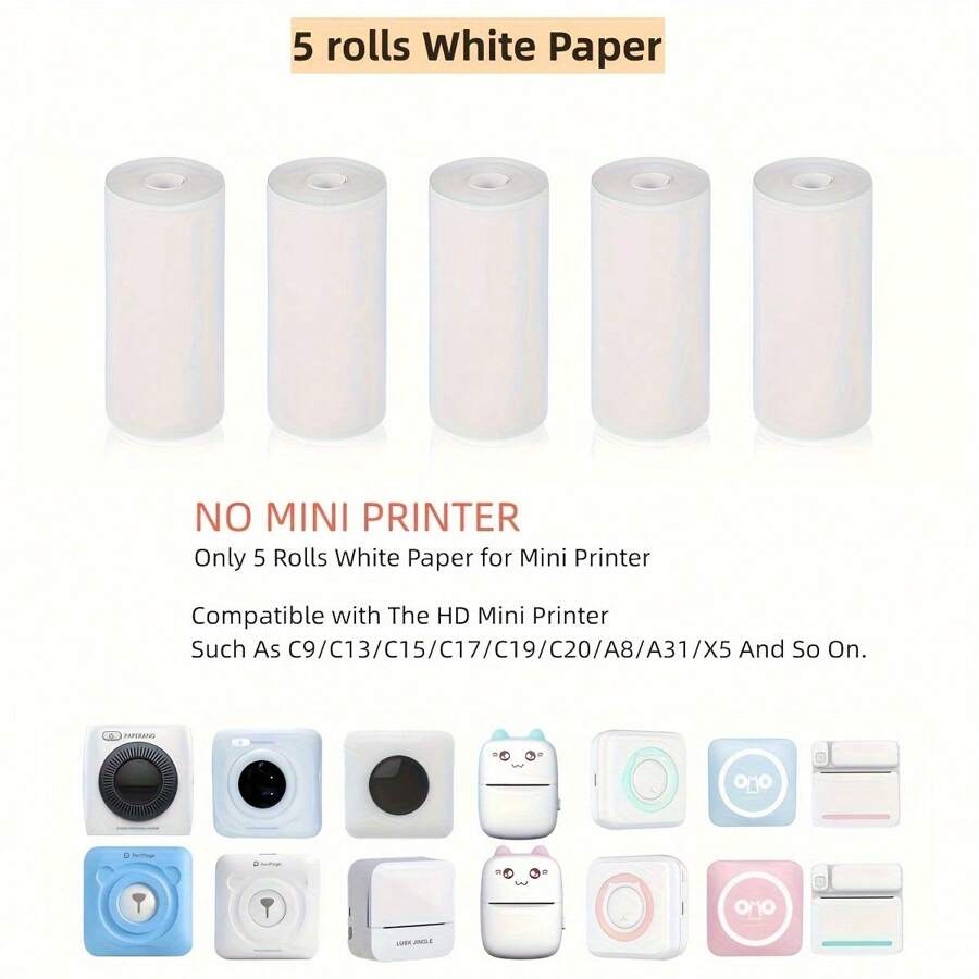 5Pcs Mini Printer Paper, 57 X 25 Mm Printable Paper Rolls Thermal Paper ...