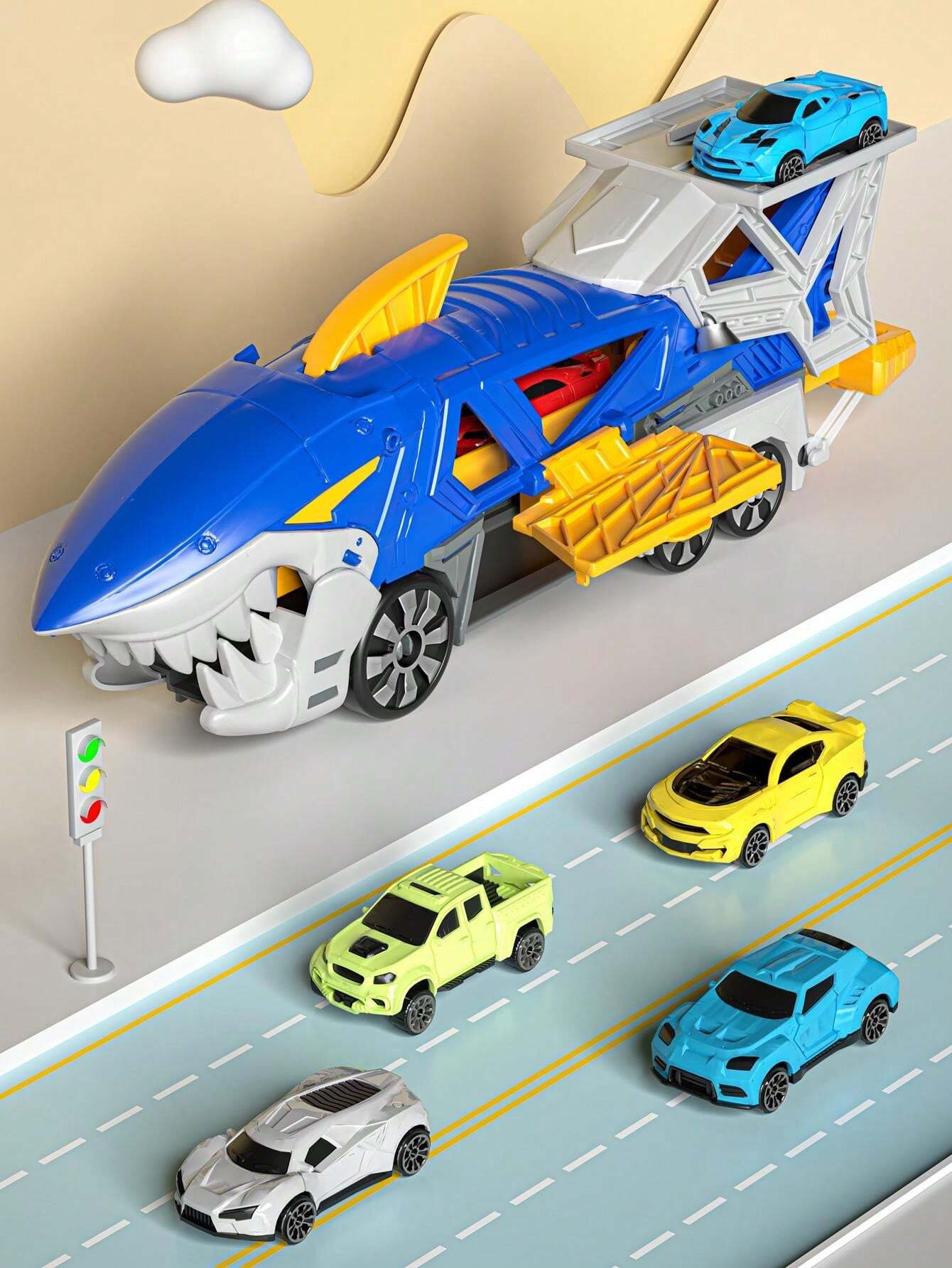 Shark-Shaped Ejector Toy Car, Can Slide And Eject, Comes With 1 Large ...