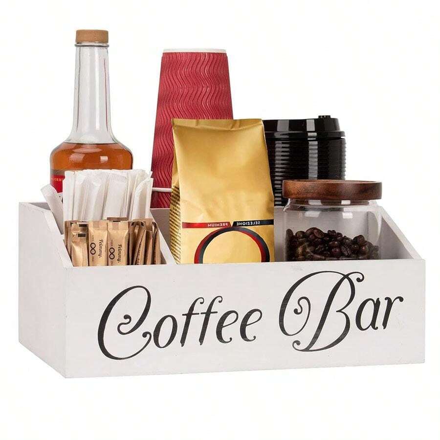 Coffee Station Storage Box, Counter-Top Wood Coffee Pod Basket Storage ...
