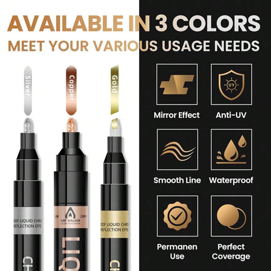 ART WALKER Liquid Mirror Chrome Markers - 3 Colors Gloss Permanent ...