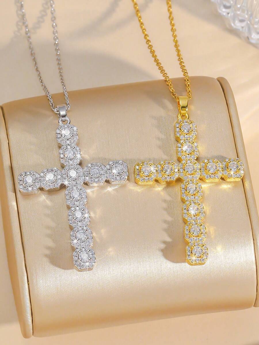 1 Pc Simple Cross Necklace For Men Women, Stainless Steel Chian Silver ...