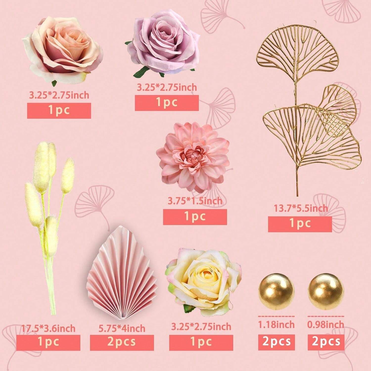 Boho Cake Topper Kit Flower Cake Topper Pink Palm Leaves Cake ...