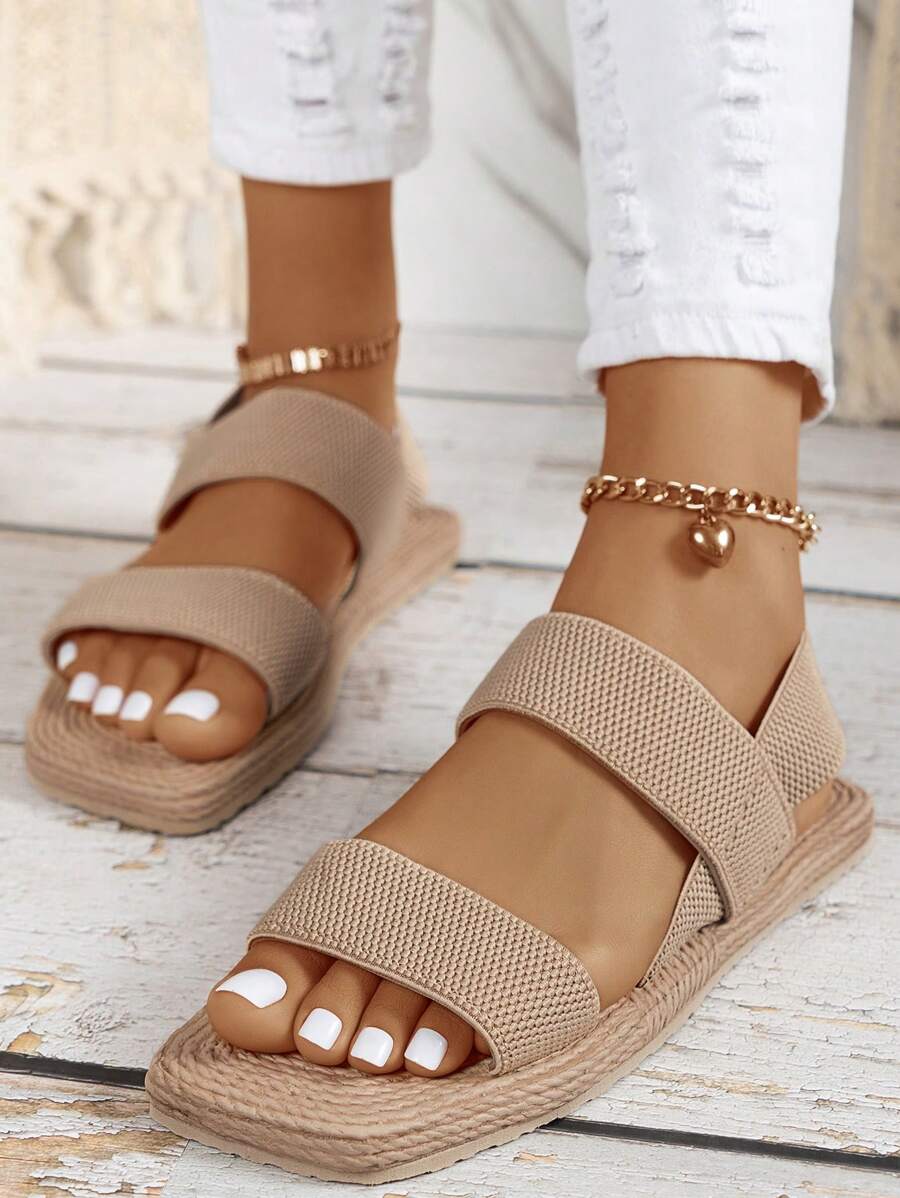 Women Simple And Casual Fashionable Elastic Square-Toed Sandals With ...