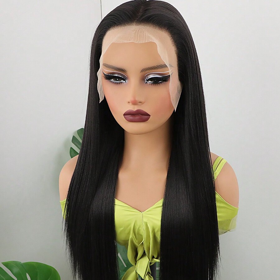 28 Inches Long Straight Dark Blue Color Hair Synthetic Lace Front Wigs ...