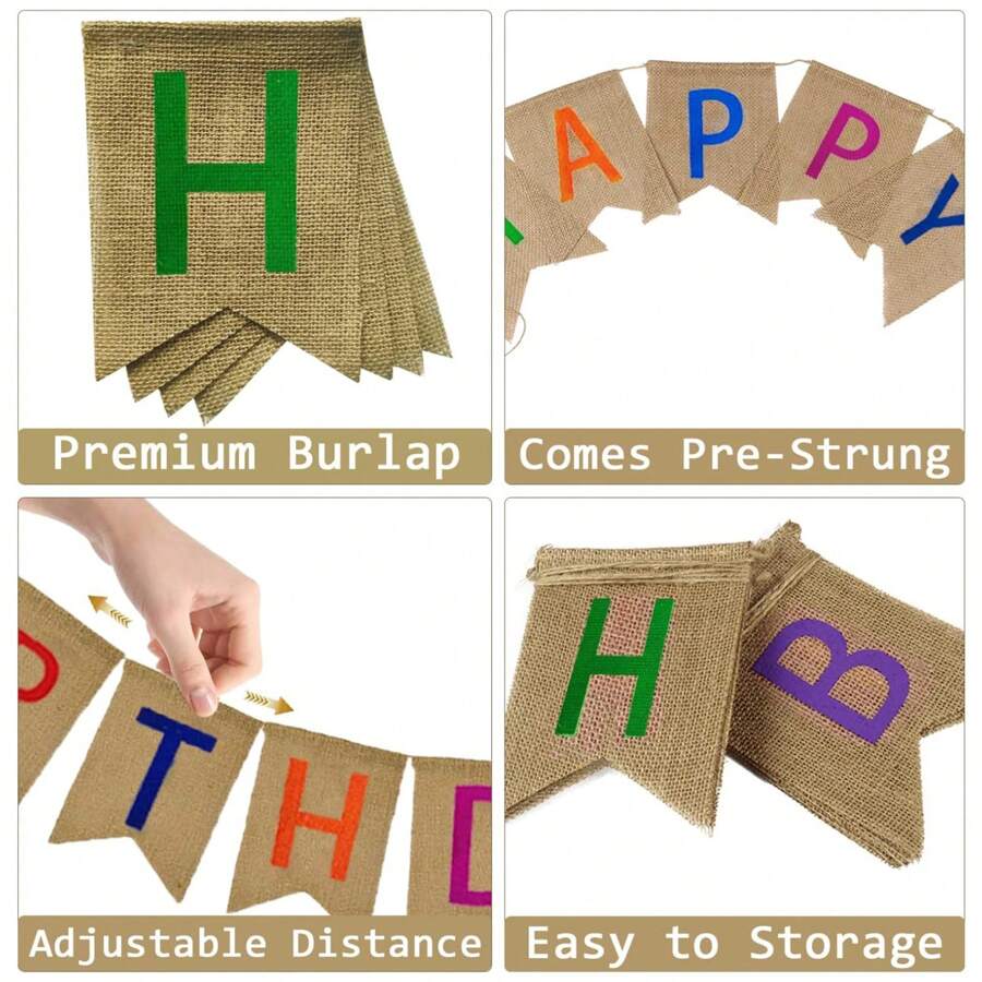 Happy Birthday Burlap Banner Colorful Bunting Banner Garland Flags For ...