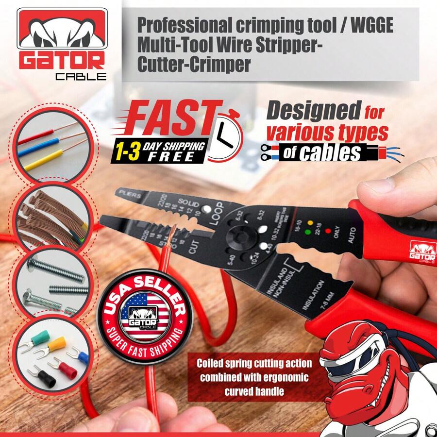 Wire Cable Screws Stripper Cutter Crimper Shearer Snipper Electrical ...