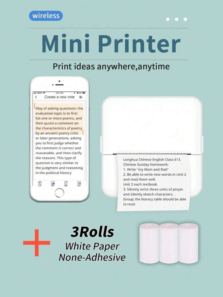 X6 Mini Printer, Pocket Thermal Printer With 3 Roll Papers, Notebuddy ...