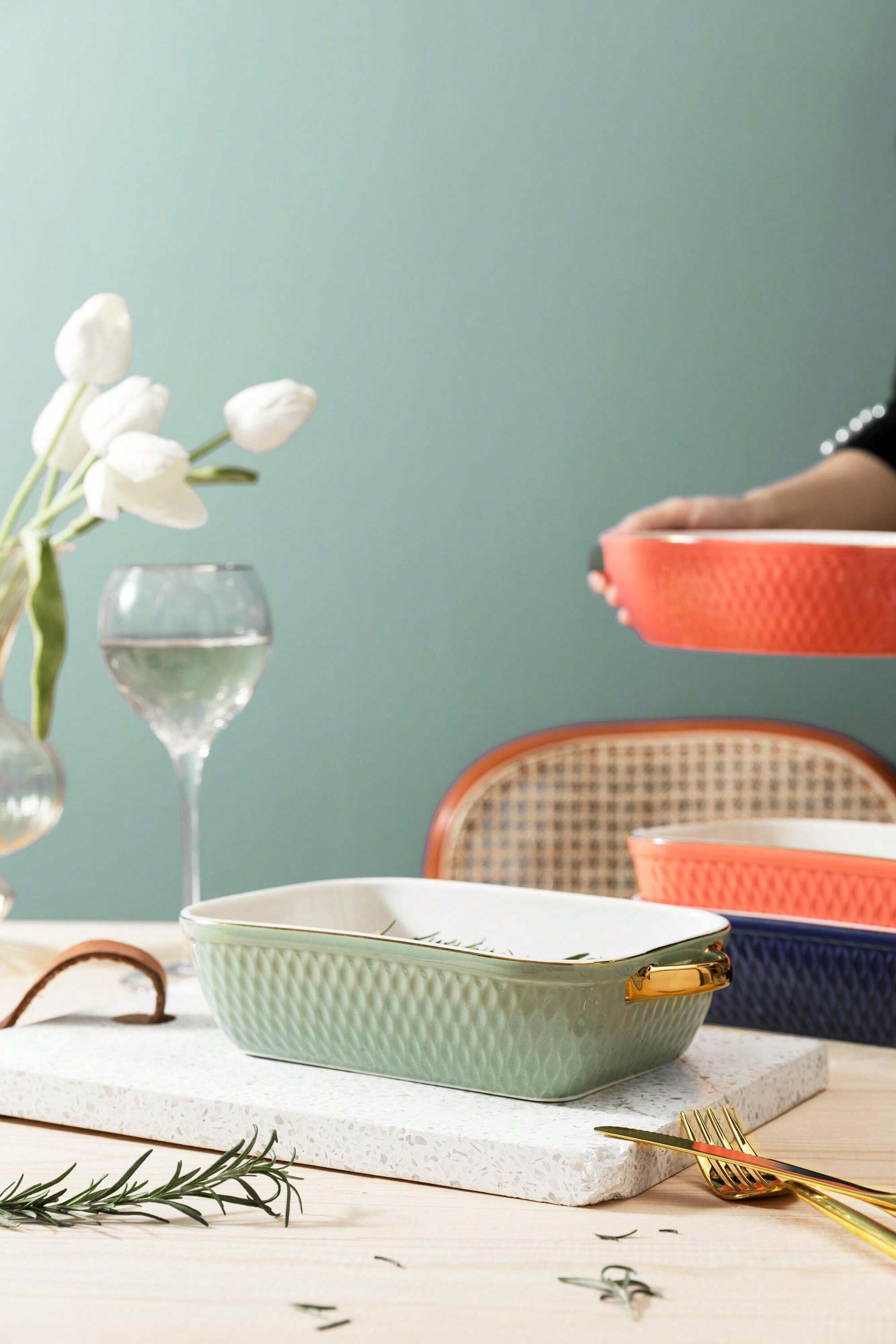 Creative Ceramic Double-Handled Cheese Baked Rice Platter, Household ...