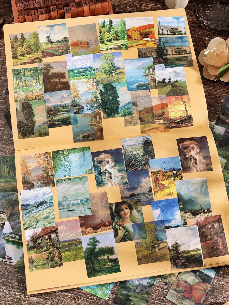 100 Sheets Mixed Patterns Classical Painting Art Paper, DIY Diary ...