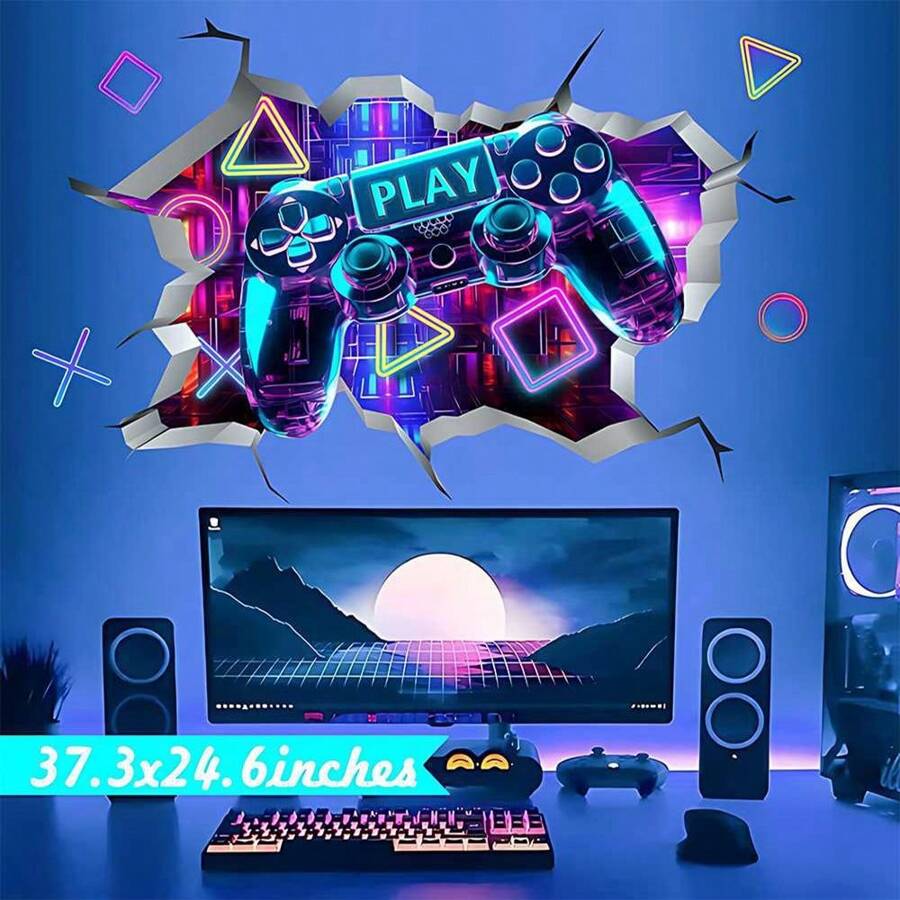 2pcs Gamepad Printed Wall Stickers, Cool Computer Bar Wall Decor ...
