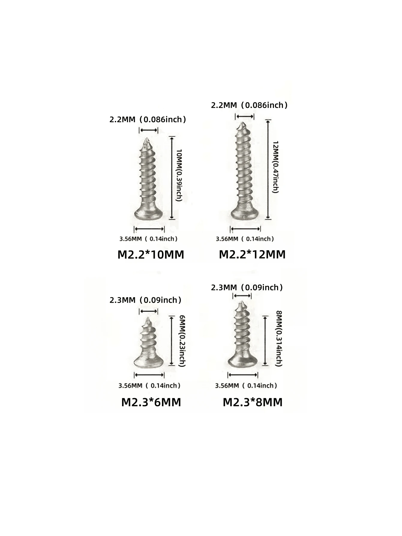 100ชิ้น สกรูแบบผสม M2.3*6/8 มม. M2.2*10/12 มม. สกรูเจาะสแตนเลส 304, สก ...