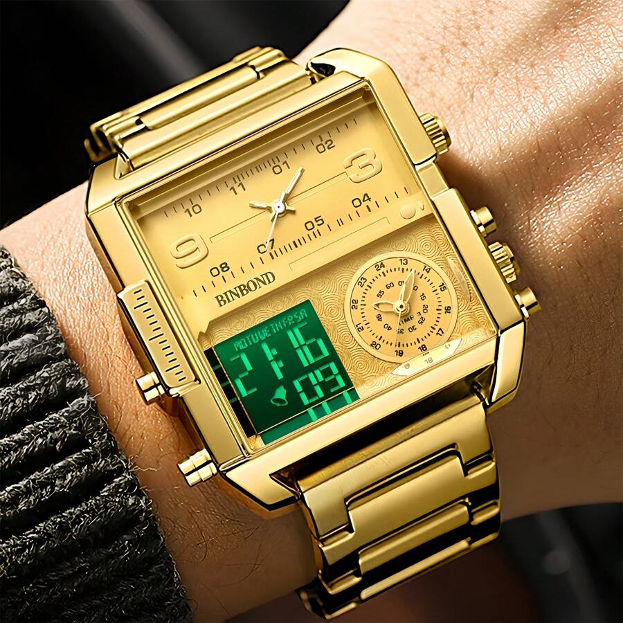 BINBOND 1pc Men's Luxury Dual Display Watch (Digital & Analog ...