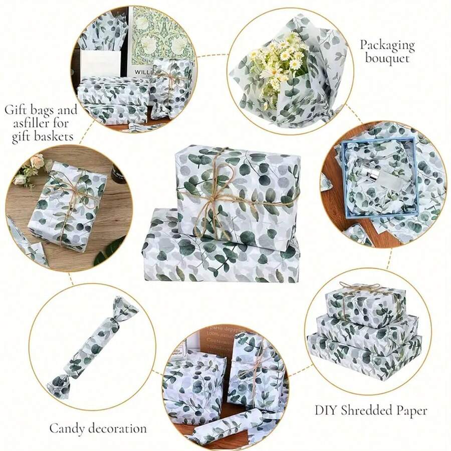 10pcs Natural Green Leaves Eucalyptus Pearlescent Paper Cuttable ...