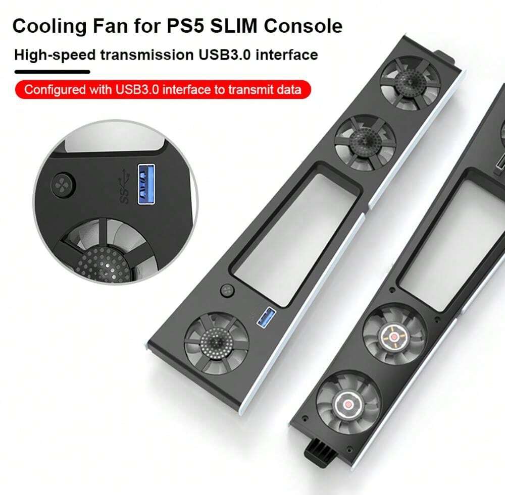 TOPWOLF USB COOLING FAN FOR PS 5 SLIM CONSOLE Ps 5 Cooling Fan Built-In 3 LED Fans, Speed Up To ...