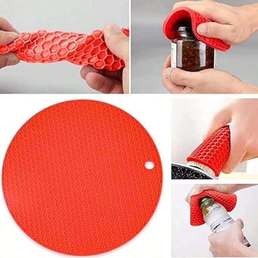1pc Red Silicone Anti-Slip Bottle Opener Pad, Plain Solid Color, High ...