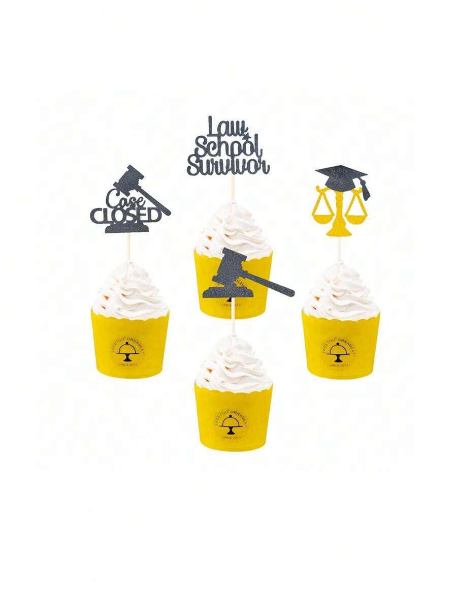 12 Pcs 2024 Lawyer Graduation Cupcake Toppers Gold Black Glitter Class ...