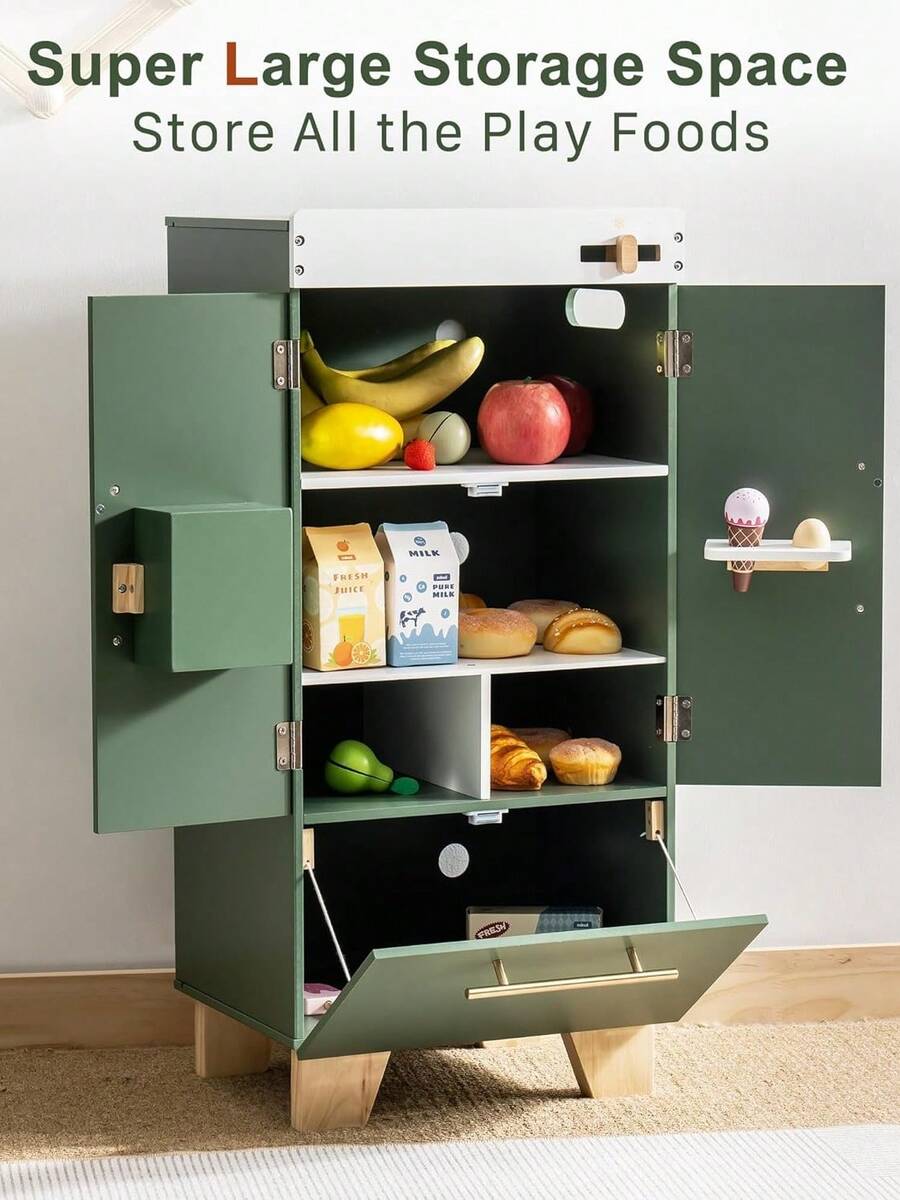 Robotime Wooden Toy Fridge - Play Kitchen Set With Accessories, Kitchen ...
