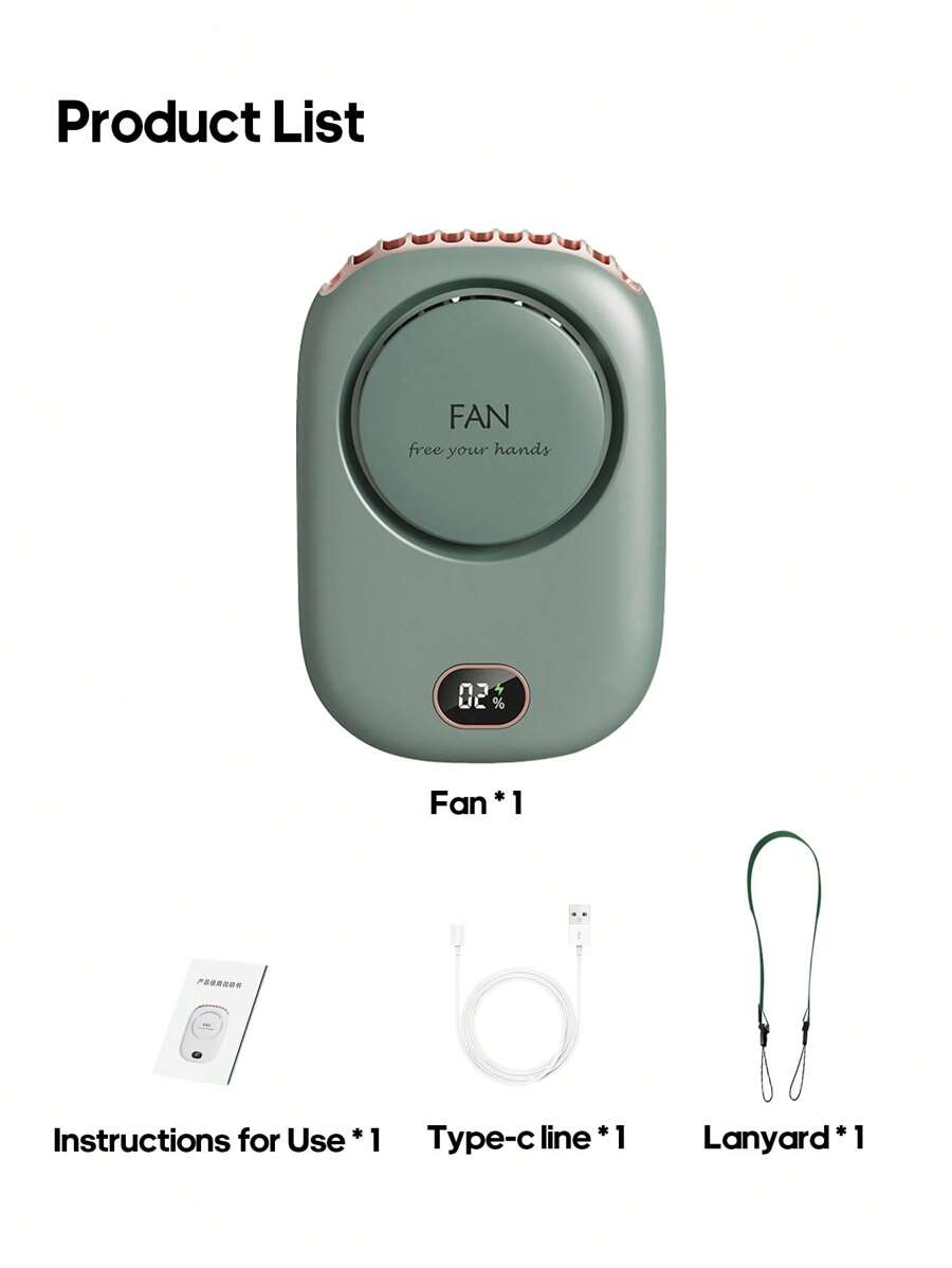 kinscoter 1PC Rechargeable 2000mAh Portable Hanging Neck Fan Outdoor ...