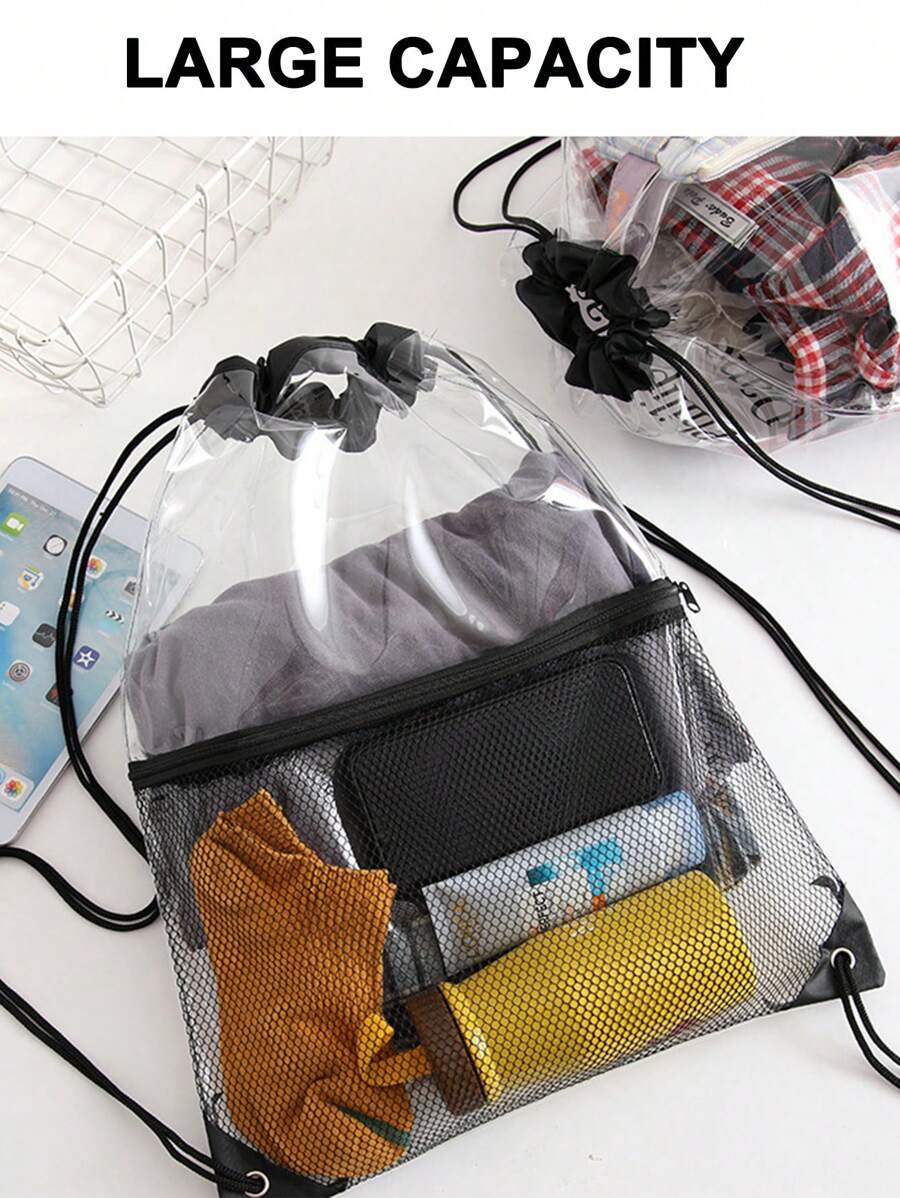 1pc Clear Drawstring Bag, Clear String Backpack Bag Drawstring Bags ...