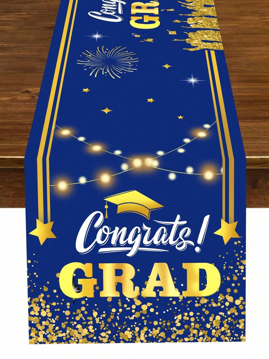 1pc Congrats Grad Pattern Polyester Table Runner,13.78inch*70.87inch ...