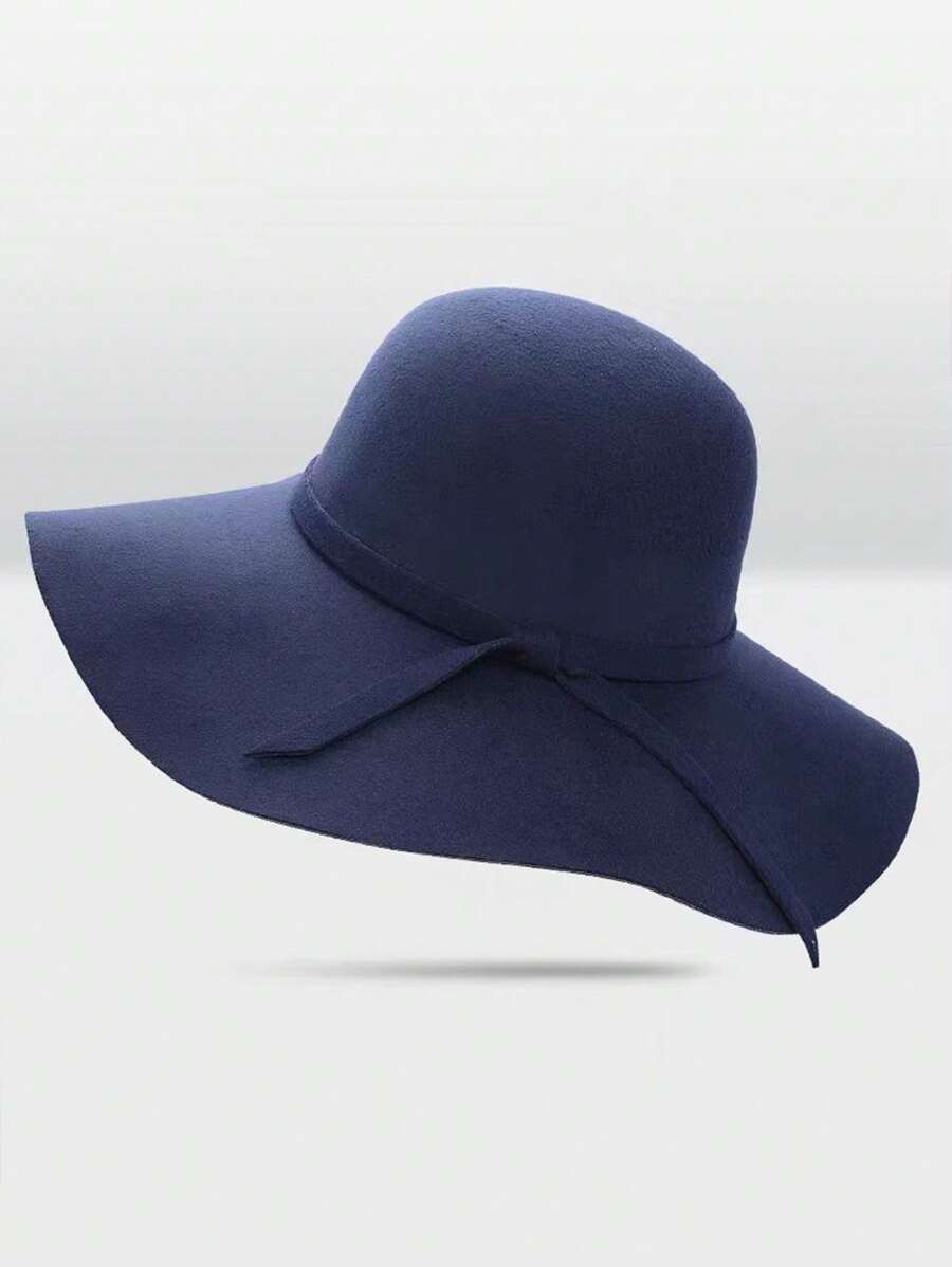 One Piece Women Solid Color Fedora Hat Wool Jazz Hat With Wave Brim And ...