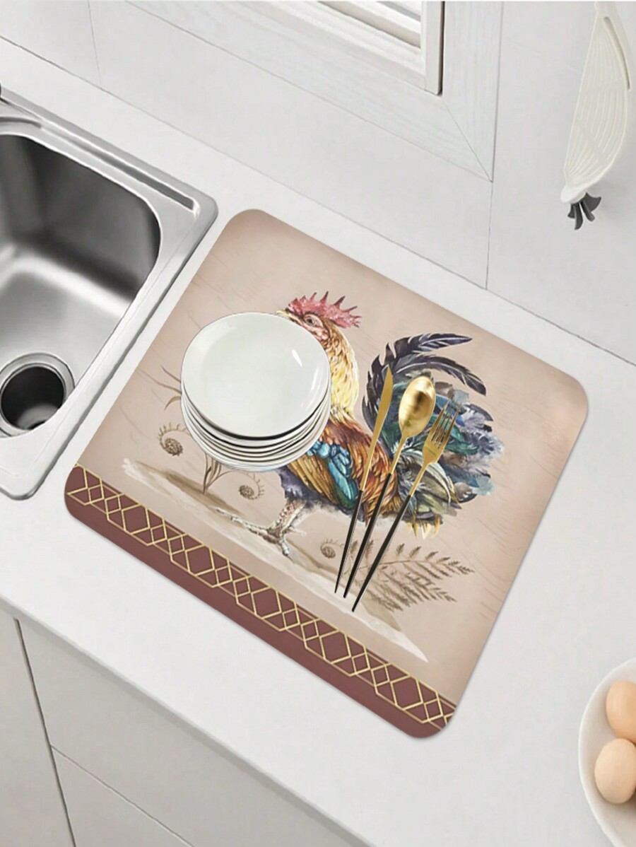 1pc Farmhouse Chicken Kitchen Countertop Drying Mat, Rural Style Drying ...