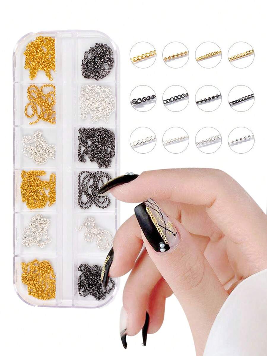 12 Grid Gold, Silver And Black Small Chains Y2K Aesthetics, DIY ...