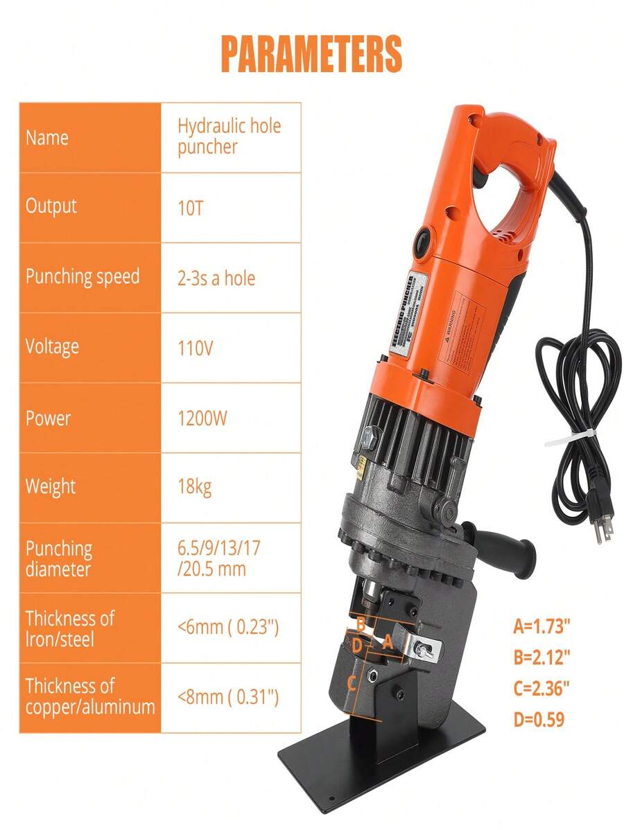 Electric Hydraulic Hole Punch For Metal Φ1/4"-4/5", 1200W 110V Hole ...