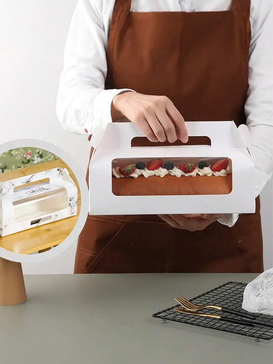 Set Of 4 Portable White Rectangular Paper Cake Boxes With Transparent ...