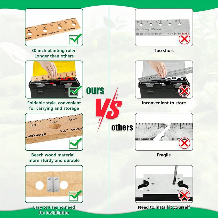 30 Inch Wooden Plant Ruler, Foldable Seed Planting Ruler With Holes ...