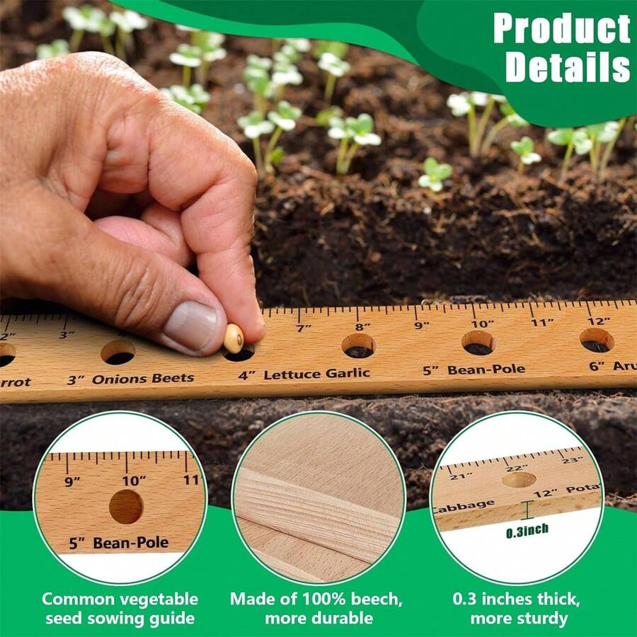 Wooden Plant Ruler, Wood Seed Spacing Ruler With Holes, Portable Garden ...