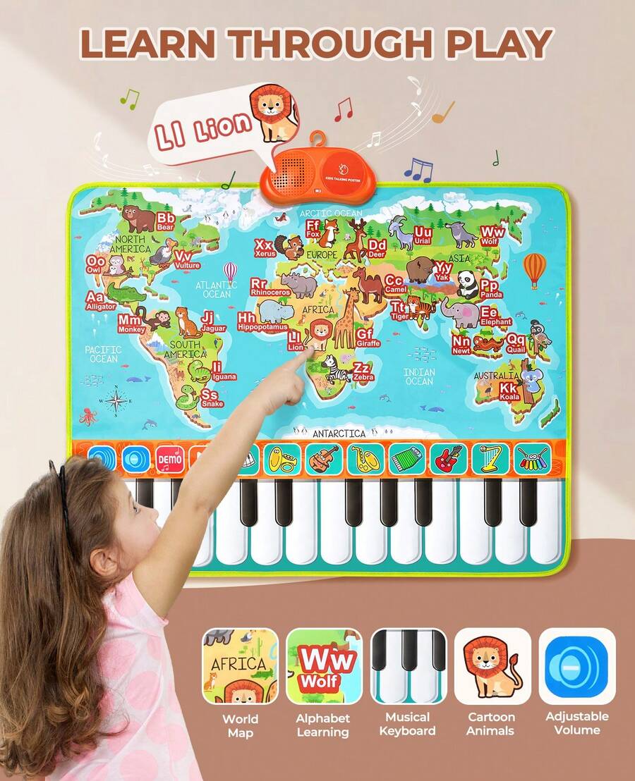 2 In 1 Electronic Alphabet Wall Chart, Interactive World Map, Talking ...