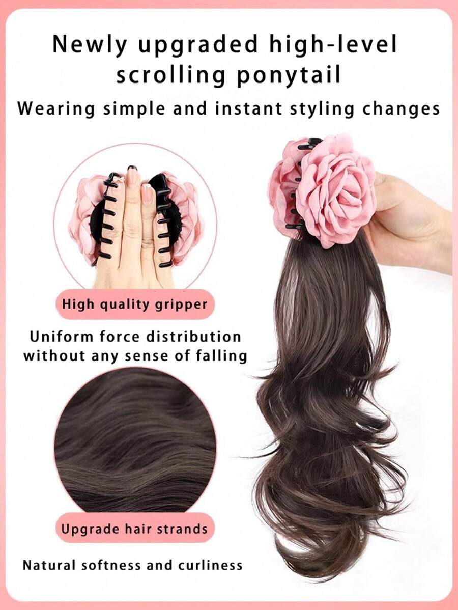 Rose Clip Ponytail Hairpiece For Women, High-Level Layered Wavy Curls ...