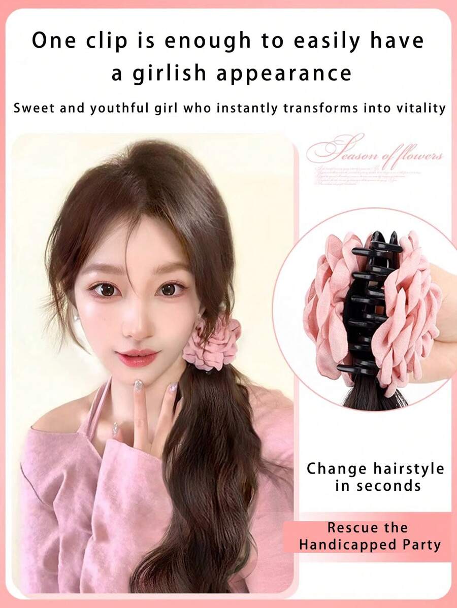 Rose Clip Ponytail Hairpiece For Women, High-Level Layered Wavy Curls ...