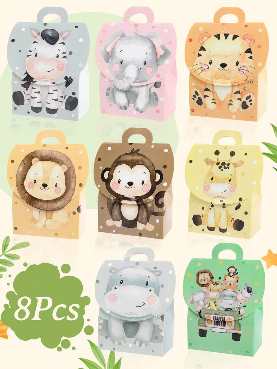 8pcs Jungle Animal Style Hand-Held Box, Jungle Animal Safari Theme ...