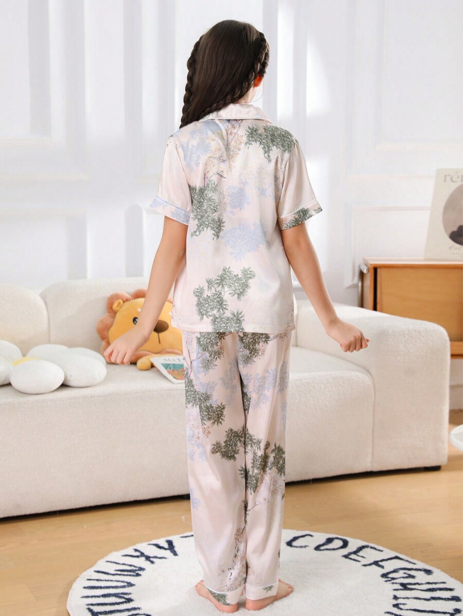 2-Pack Tween Girl Pajamas Set, Ice Silk Short Sleeve Top And Long Pants ...