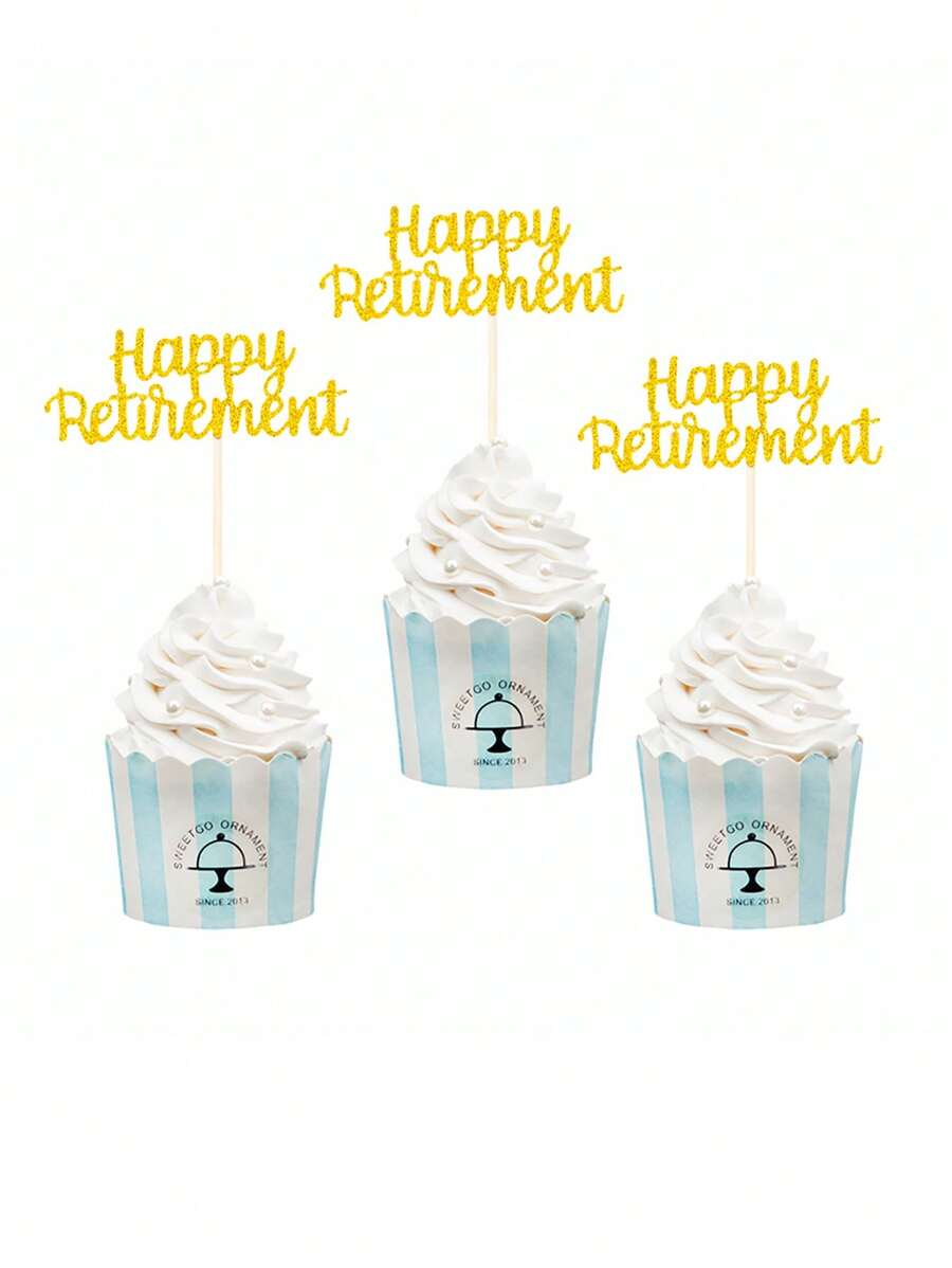 12 Pcs Happy Retirement Cupcake Toppers Glitter Retired Cupcake Picks ...