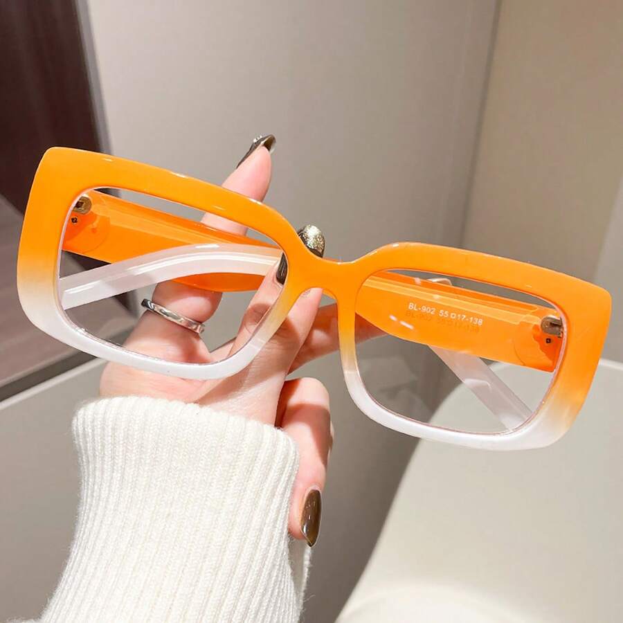 One Pair Of Square Frame Glasses With Transparent Lenses And Colored ...