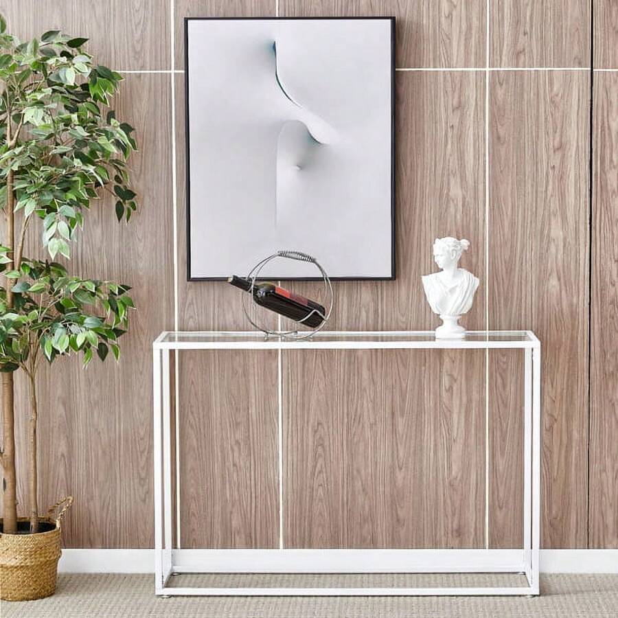 Stylish And Minimalist Entrance Table, Tempered Glass Foyer Table With ...