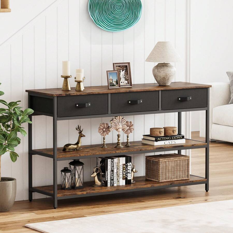 Narrow Console Table With 3 Drawers, 3 Tier Small Entryway Table With ...