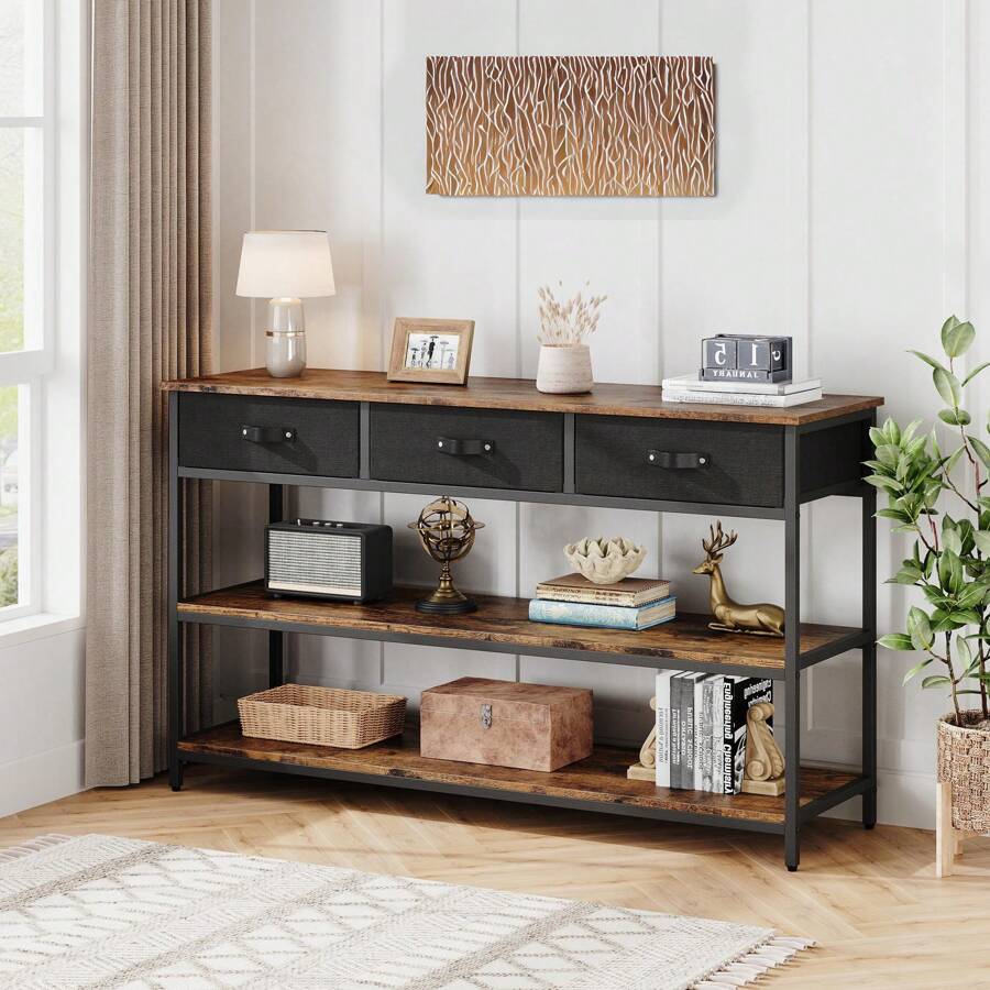 Narrow Console Table With 3 Drawers, 3 Tier Small Entryway Table With ...