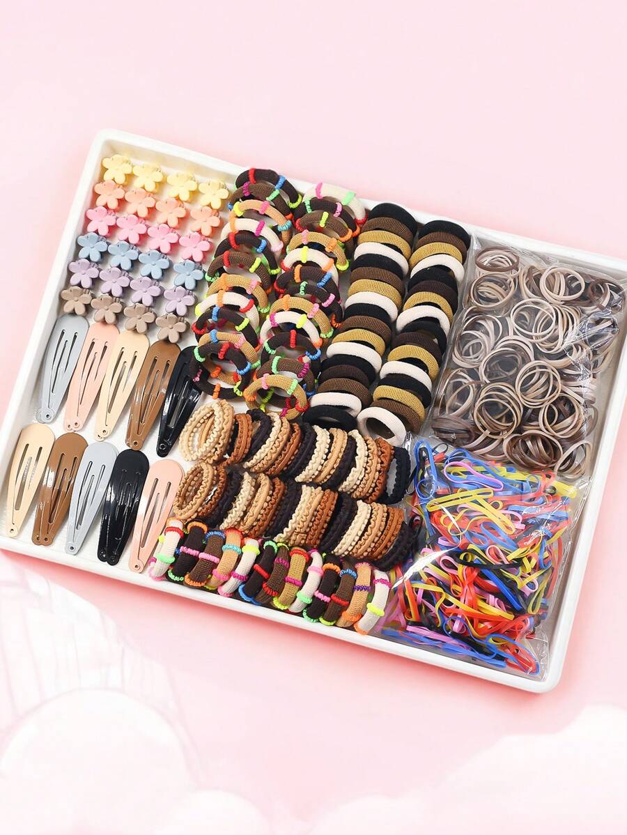 830pcs Gift Box Set Coffee Tone Hair Accessory Combination: Hair Ties ...