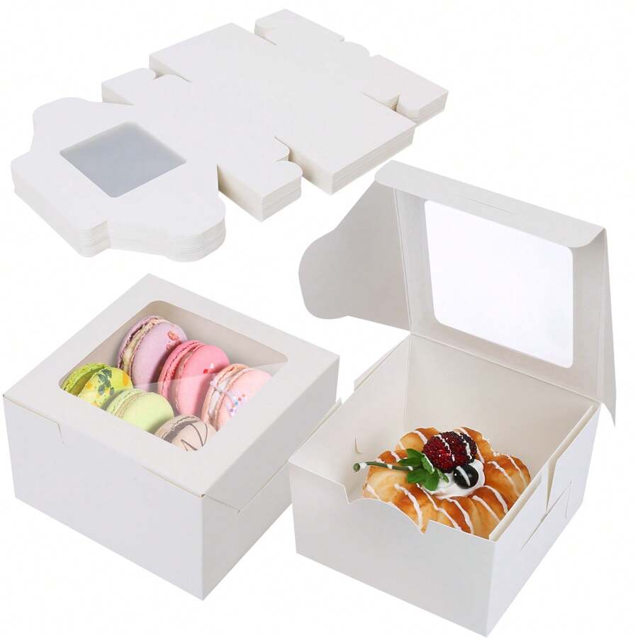 60PCS White Bakery Boxes With Window 4x4x2.5 Inches Pastry Boxes For ...