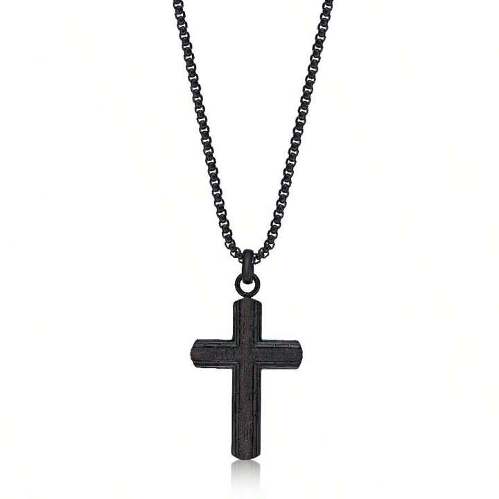 Lynx Men s Stainless Steel Cross Pendant With Bubinga Wood Inlay 24 Inch Round Box Chain SHEIN USA