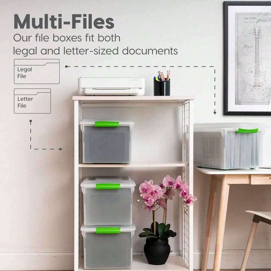 Letter/Legal File Tote Box, 4 Pack, Secure Latching Lid, Stackable And ...